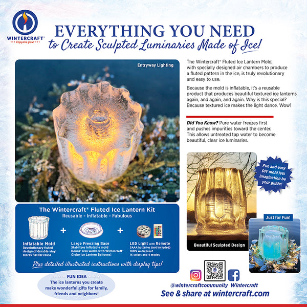 Fluted Ice Lantern Kit with Waterproof LED Puck Light with Remote ...