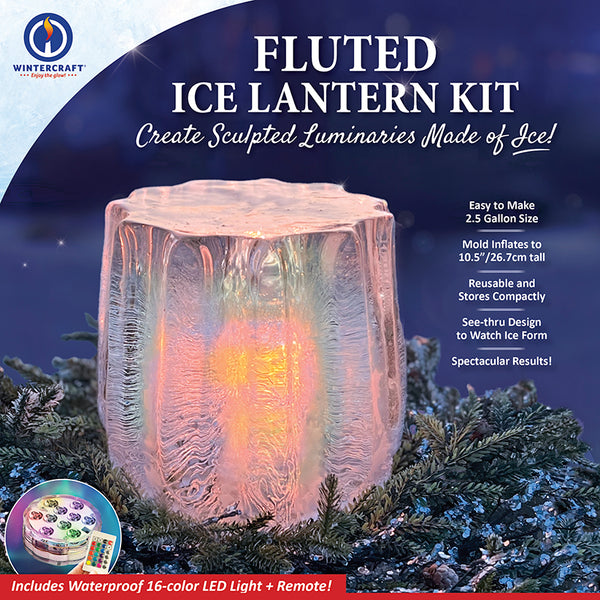 Fluted Ice Lantern Kit with Waterproof LED Puck Light with Remote ...