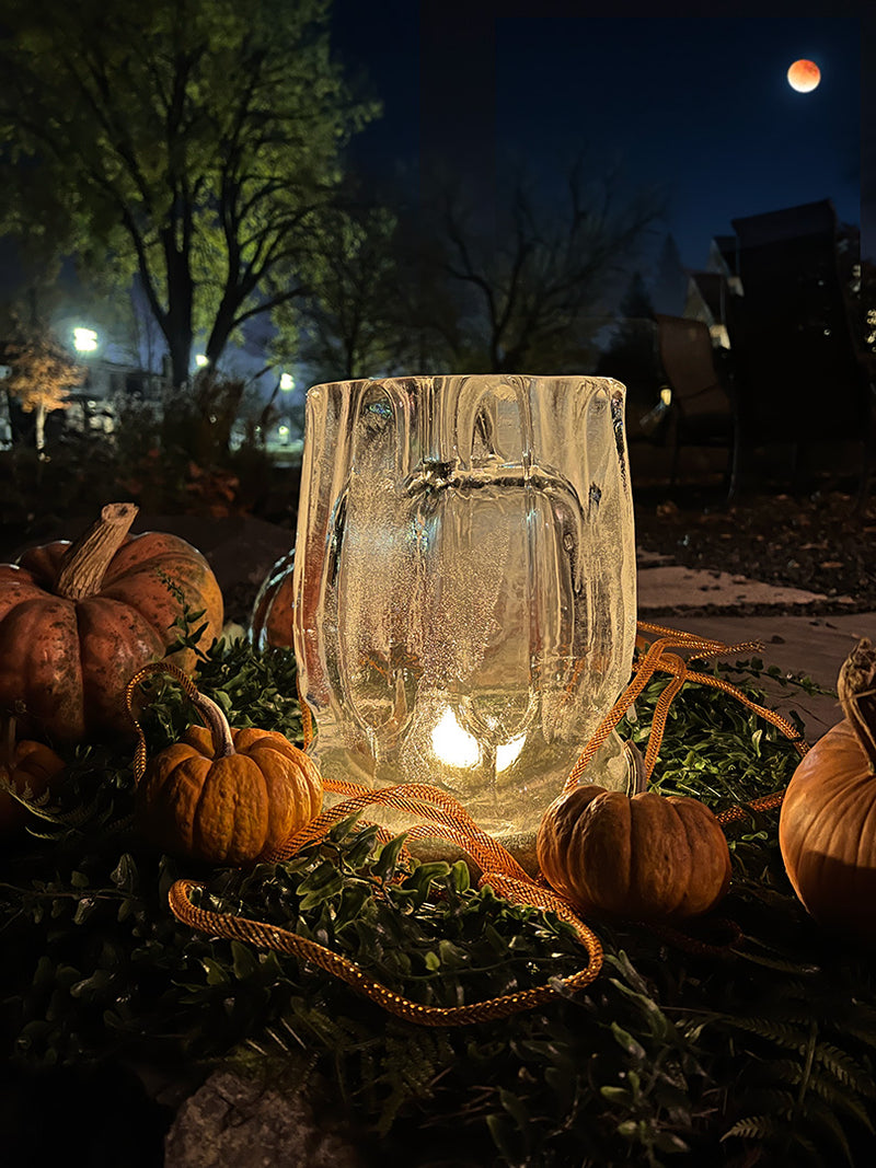 Fluted Ice Lantern Kit with Waterproof LED Puck Light with Remote ...